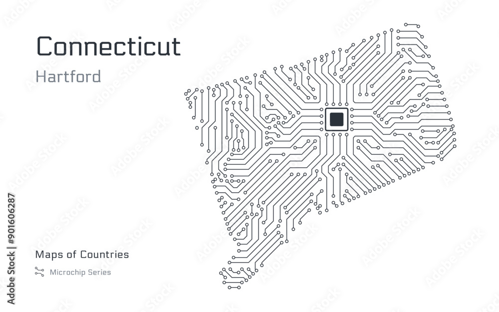 Vetor de Connecticut Map with a capital of Hartford Shown in a ...