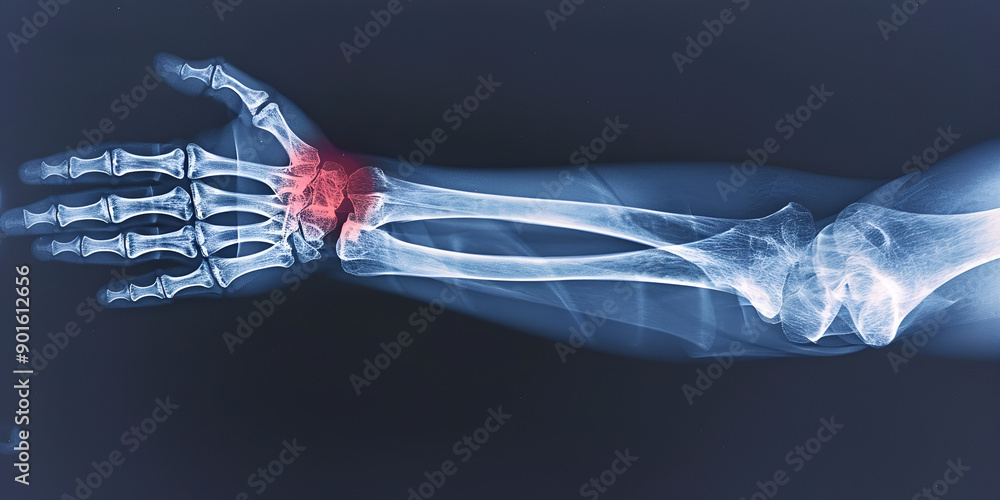X-ray of Arm with Highlighted Wrist Pain, Medical X-ray Showing Wrist ...