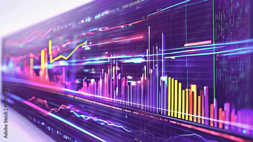 A futuristic linear histogram with graphs and charts on a white ...