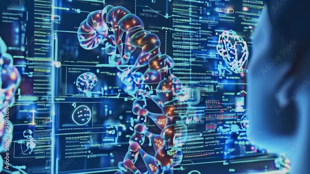 A futuristic technological interface for analyzing human DNA. Medical ...