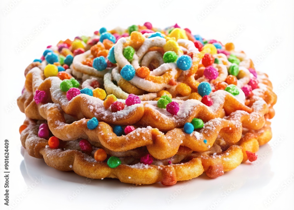 Sweet and colorful funnel cake smothered in vibrant sprinkles, freshly ...