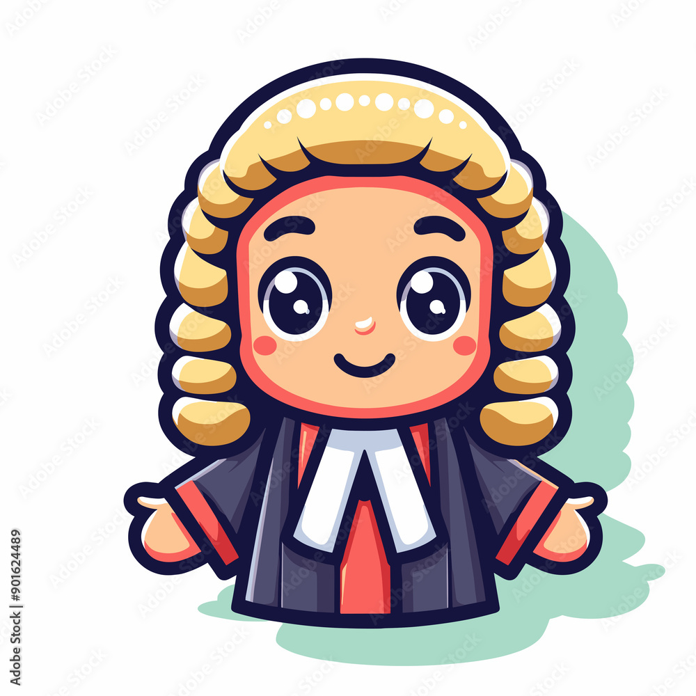 Anime-style image, male judge, black eyes, pink cheeks, blonde curly ...