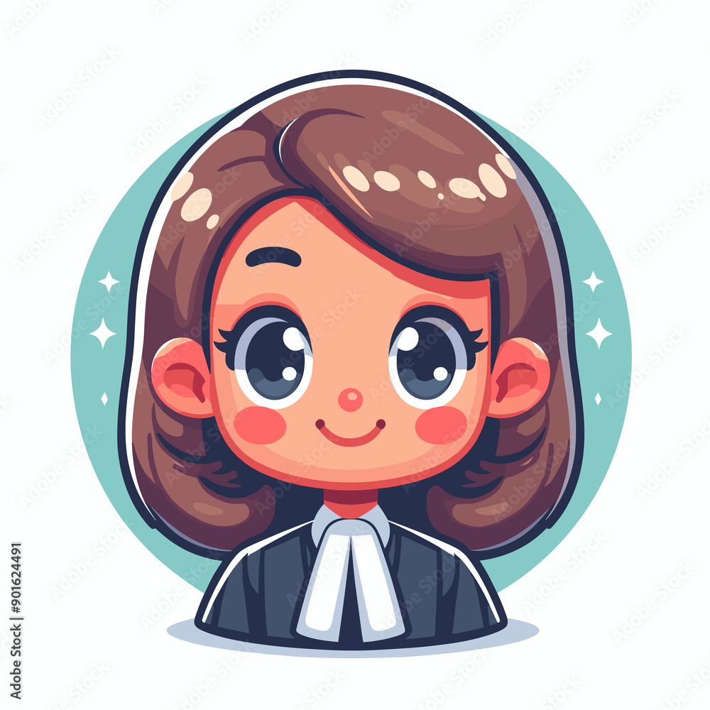 Anime-style image, female judge, blue eyes, pink cheeks, black robe ...