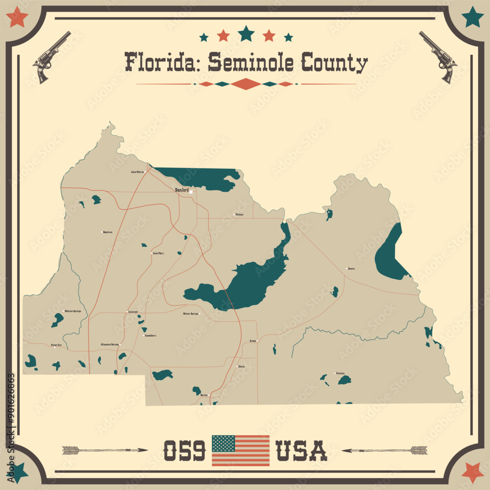 Large and accurate map of Seminole County, Florida, USA with vintage ...