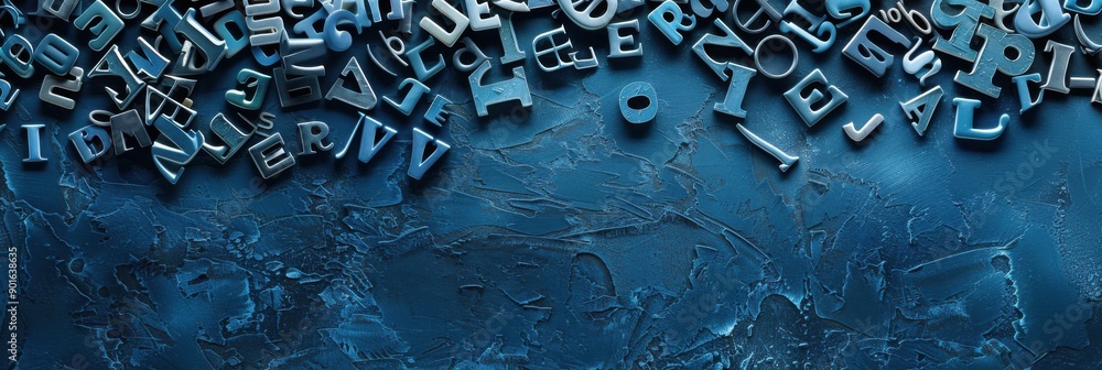 Dyslexia Awareness Month. Many different mixed letters on a blue ...