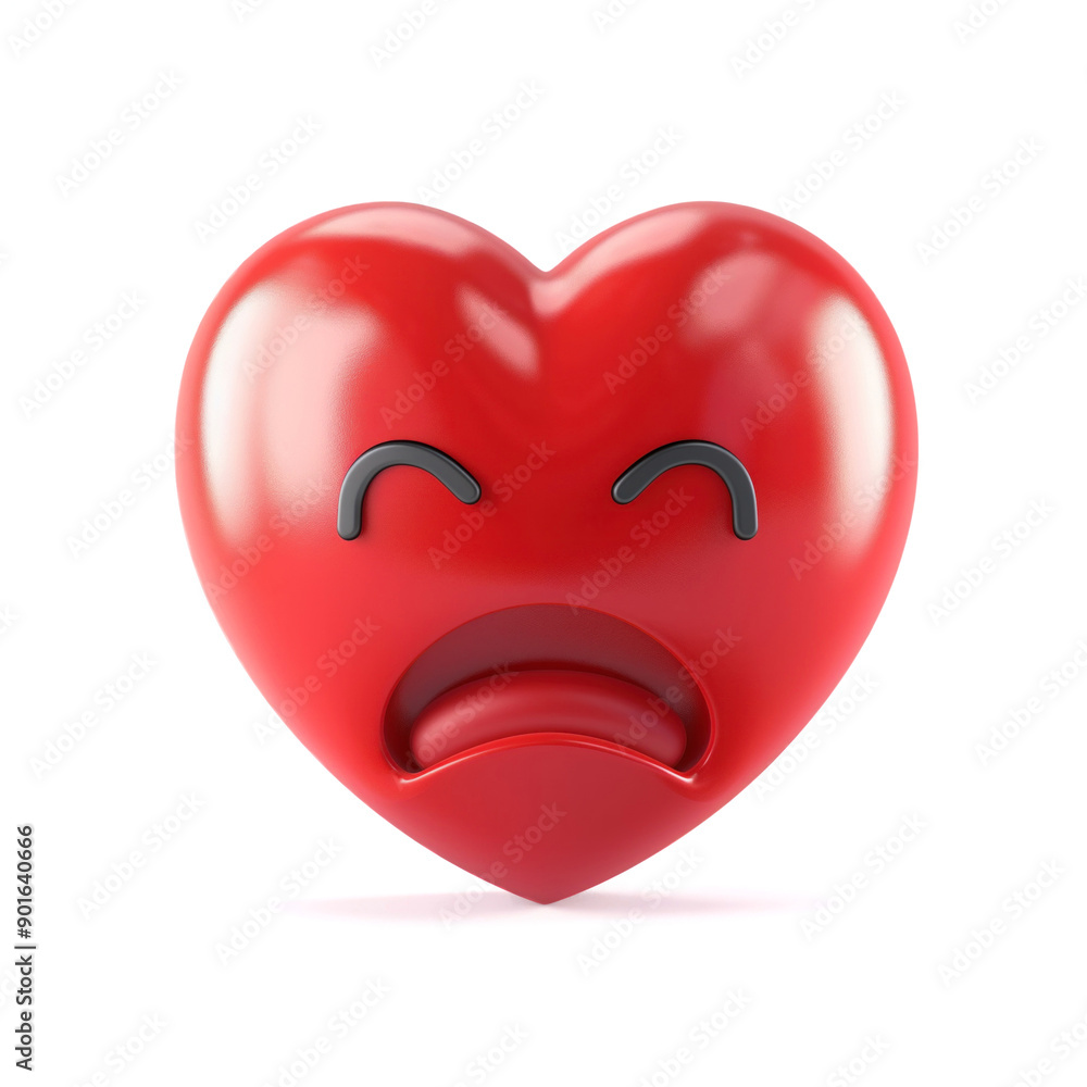3D red heart emoji with distressed face, worried expression conveying ...