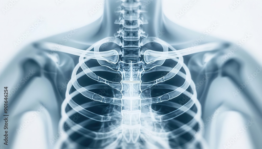 Xray of a human ribcage with sternum and ribs detailed, Xray, thoracic ...