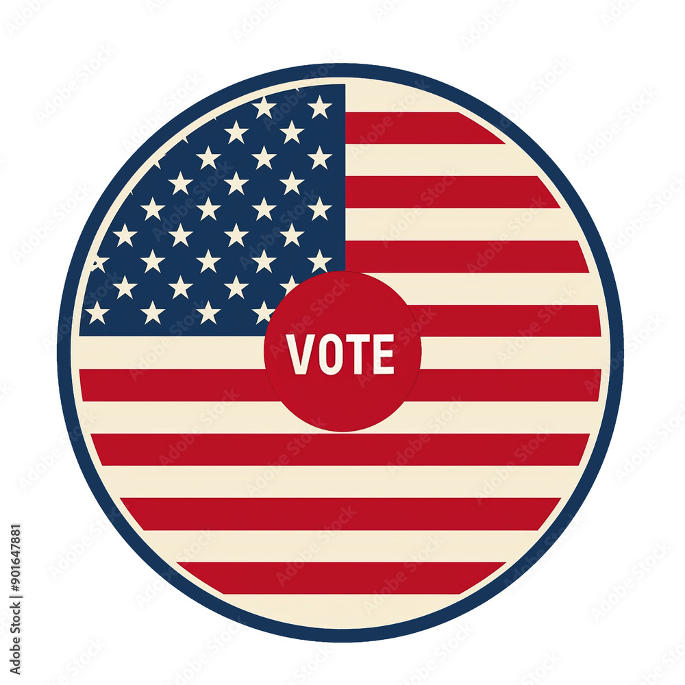 round icon USA flag presidential election day 2024 with VOTE text ...