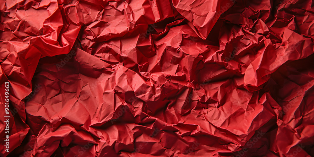 Banner texture of crumpled red color paper. Sheet of crumpled paper for ...