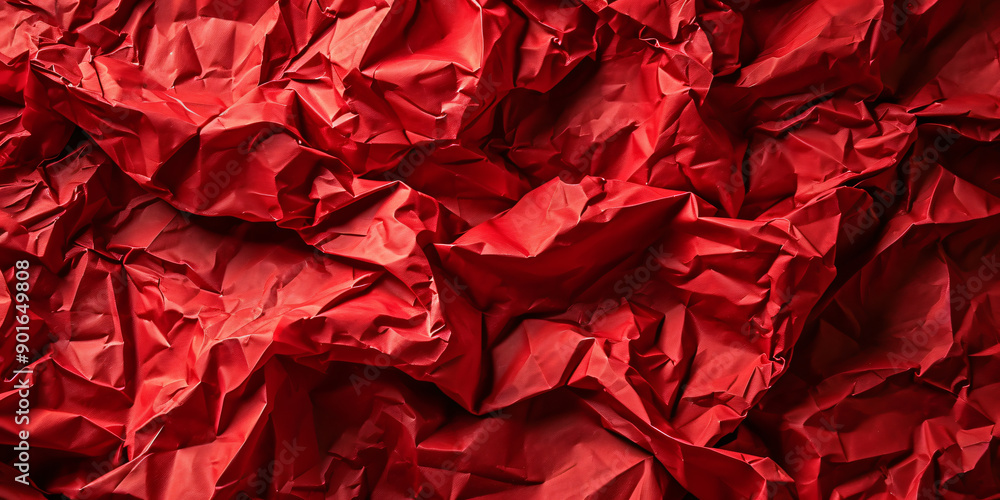 Banner texture of crumpled red color paper. Sheet of crumpled paper for ...
