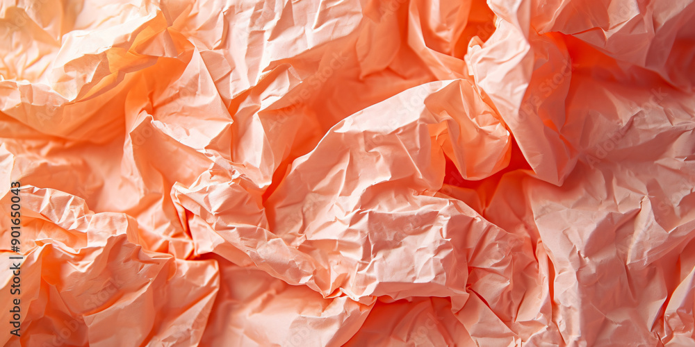 Banner texture of crumpled peach fuzz color paper. Sheet of crumpled ...