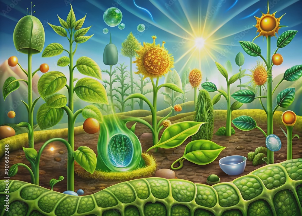 Vibrant, detailed illustration of plant photosynthesis process ...