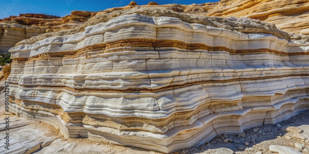 Weathered white stone displaying sedimentary rock layers, with visible ...