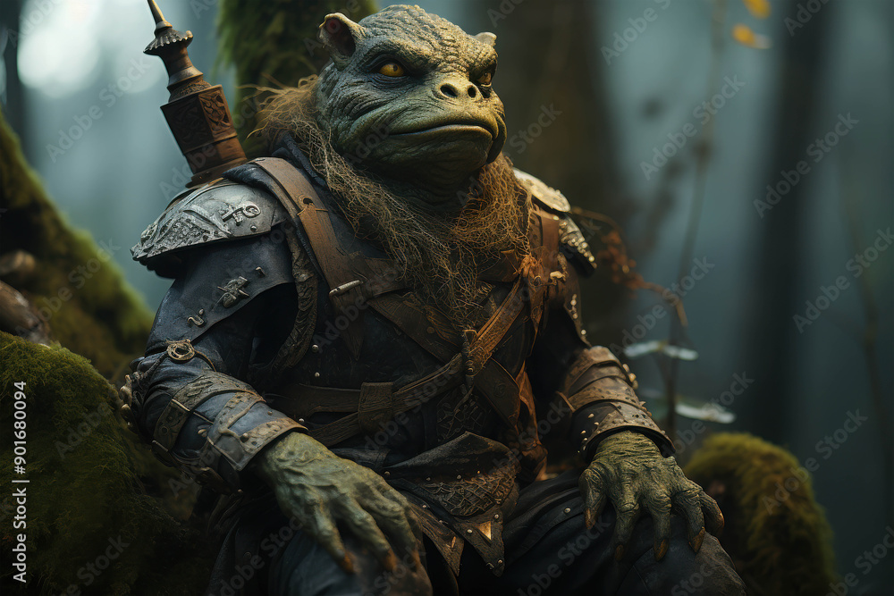 The Swamp Guardian's Vigil: A photorealistic portrayal of a stoic ...