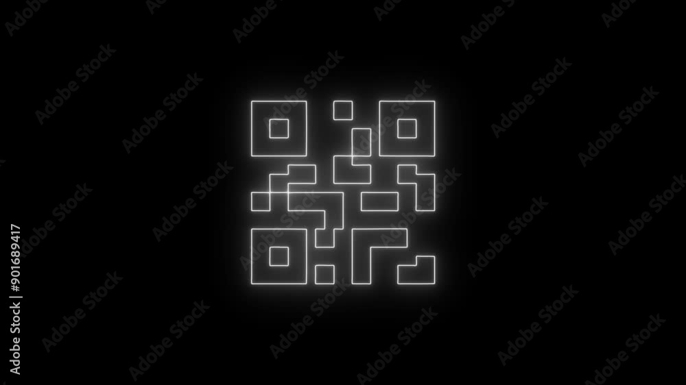 Neon line QR code animated lineal symbol icon. Scanning QR code symbol ...