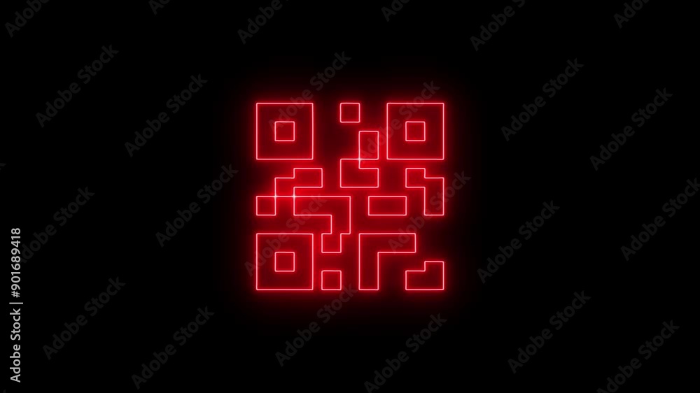 Neon line QR code animated lineal symbol icon. Scanning QR code symbol ...