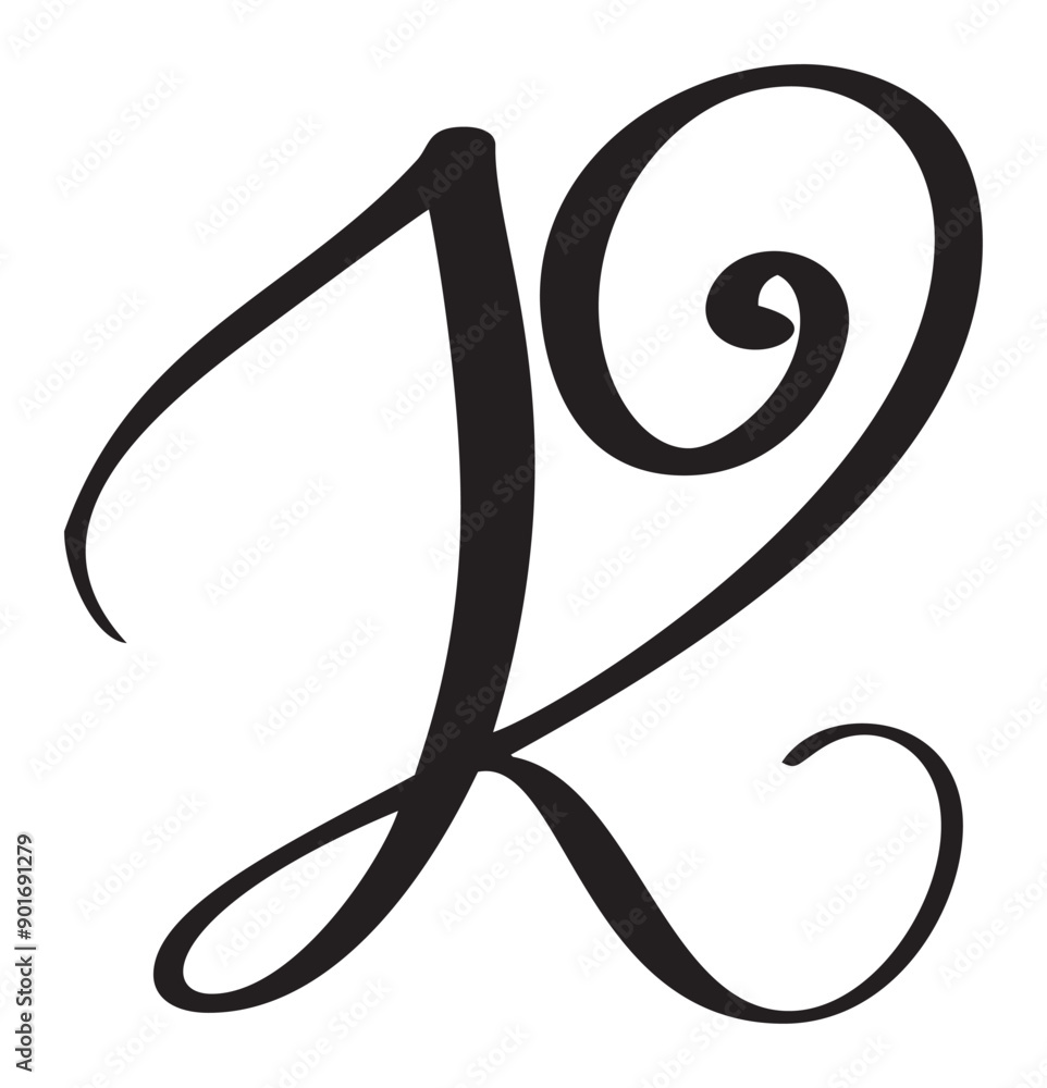 Hand drawn vector calligraphy letter capital K. Script font logo ...