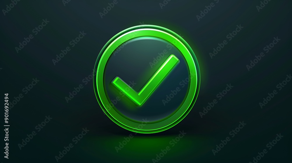 A glowing green check mark icon in a circle. The icon is simple and ...