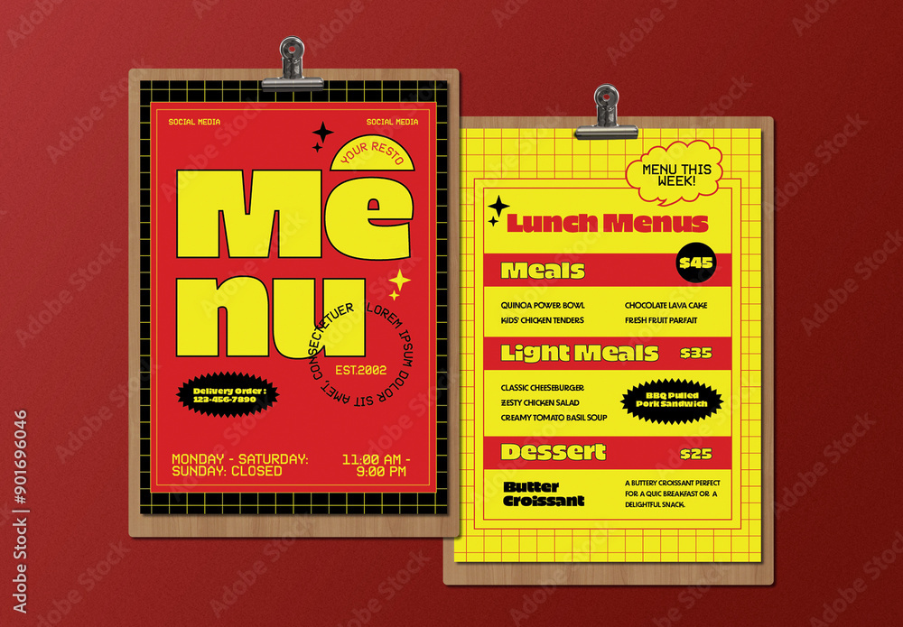 Red Bold Classic Retro Multiple Menu Stock Template | Adobe Stock
