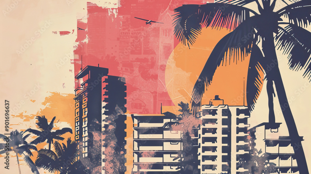 Risograph vintage riso print travel poster, card, wallpaper or banner ...