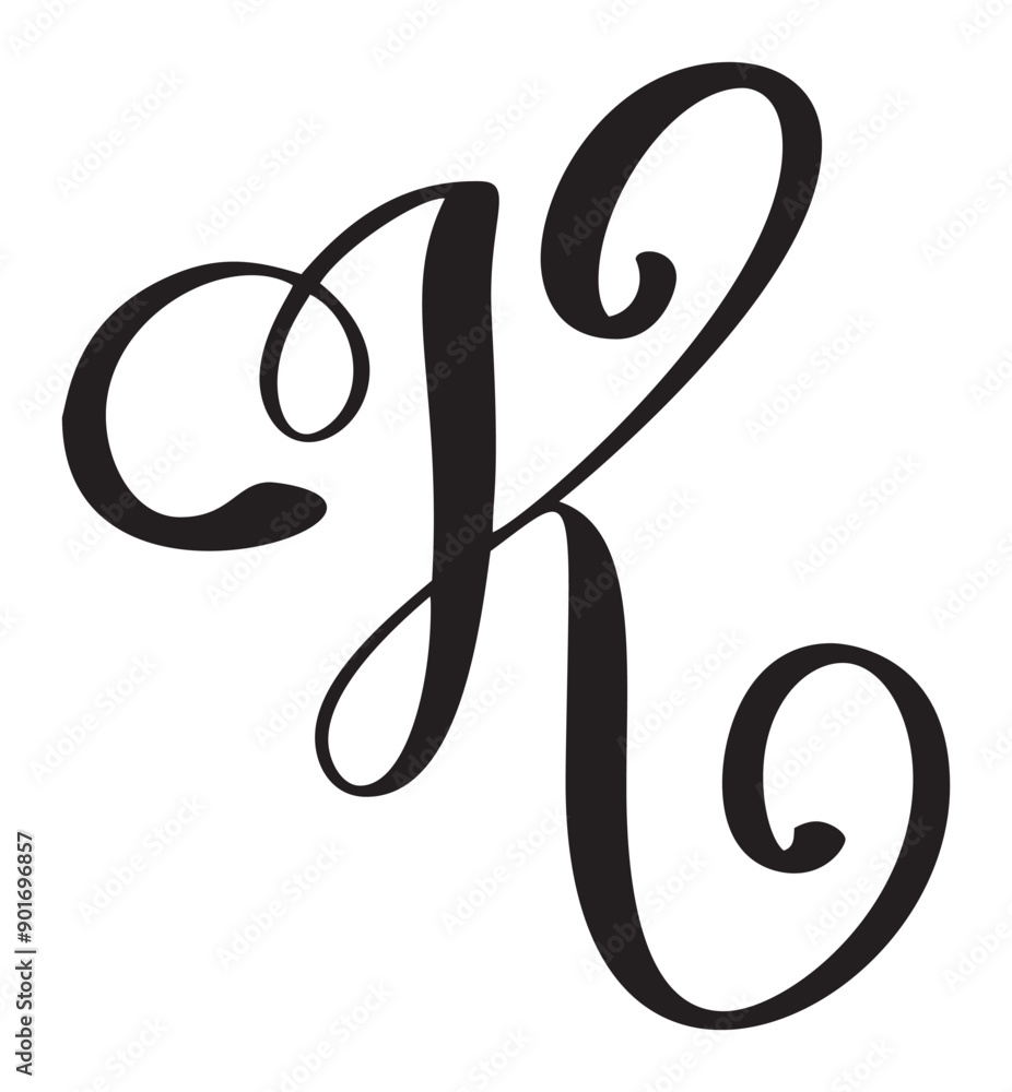 Hand drawn vector calligraphy letter capital K. Script font logo ...