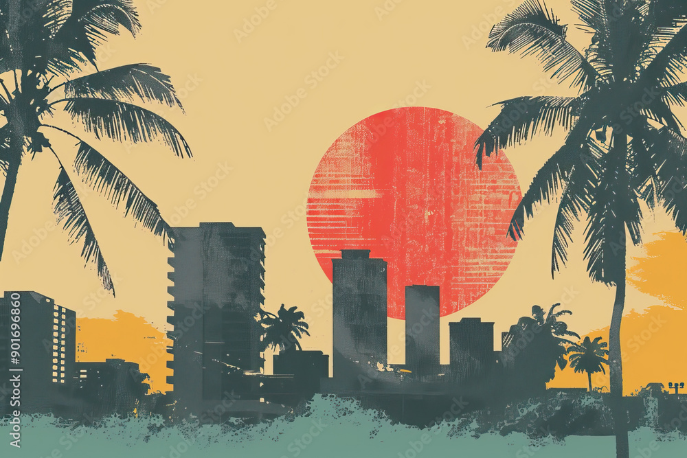 Risograph vintage riso print travel poster, card, wallpaper or banner ...