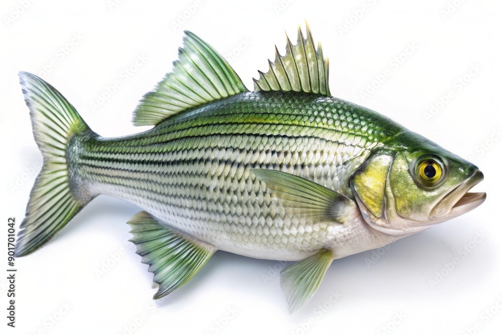 Freshly caught white bass fish with shiny silver scales and vibrant ...