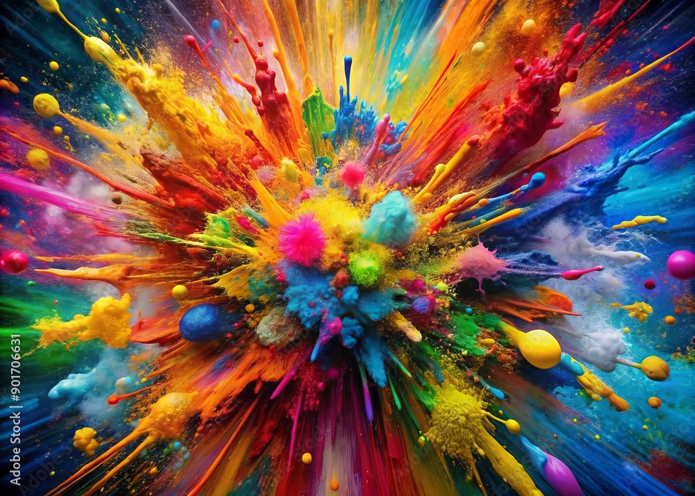 Vibrant colors exploding from tiny hands, paint-splattered fingers and ...