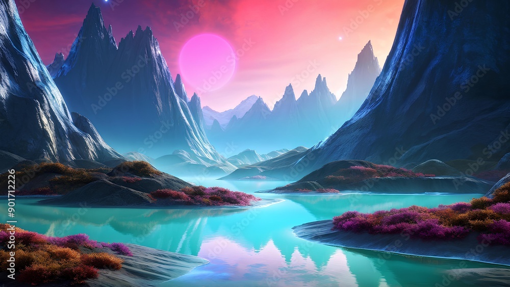 Alien Planet Landscape A surreal landscape on an alien planet, with ...