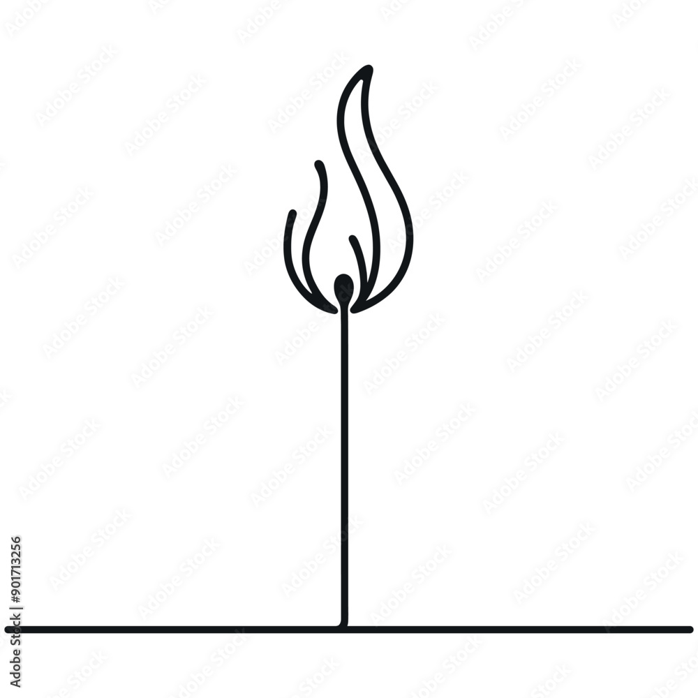 The match is burning, continuous one line drawing. Danger symbol and ...