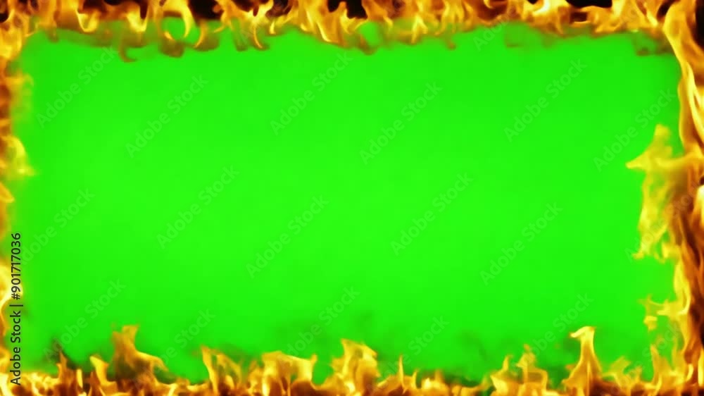 Fire frame burning on green screen. Burning flames. Green screen fire ...
