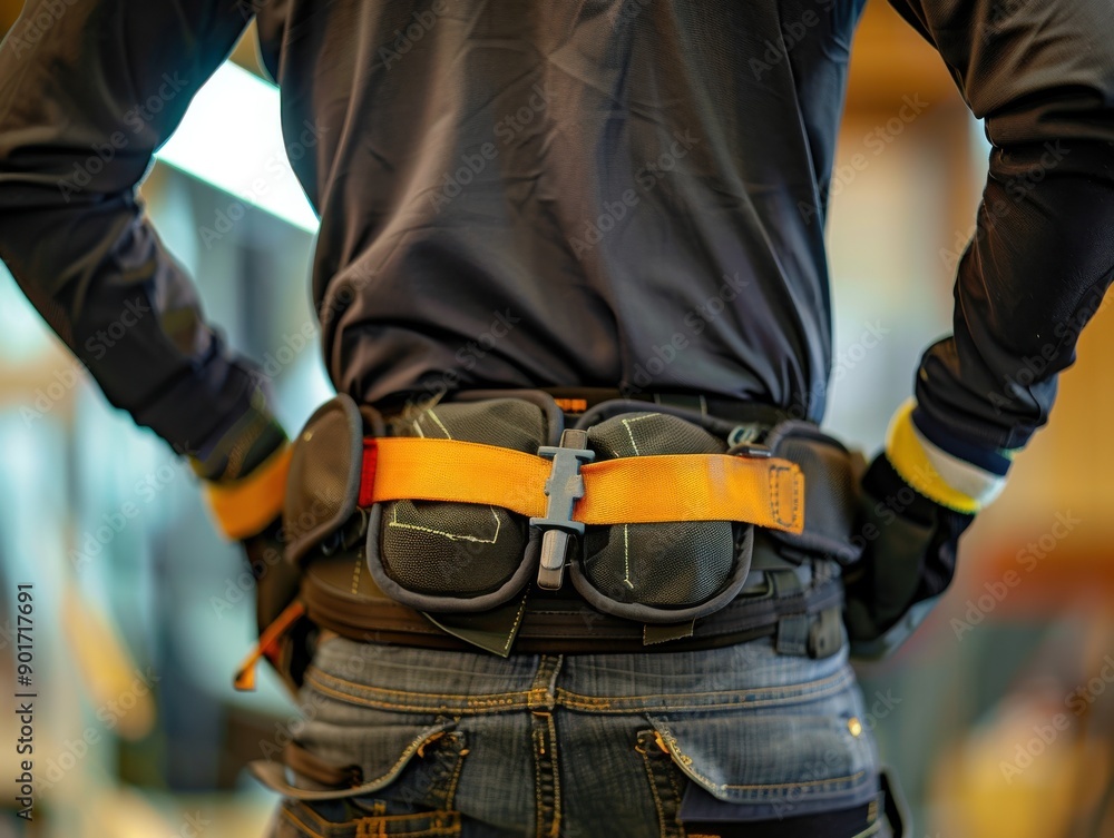 A detailed image of a worker using proper lifting techniques, wearing a ...