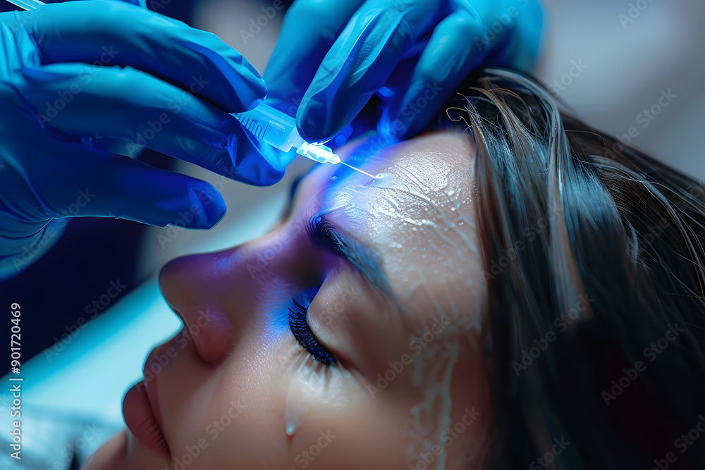 Hair regeneration, Plasma injection into the hair on a woman 's head .a ...