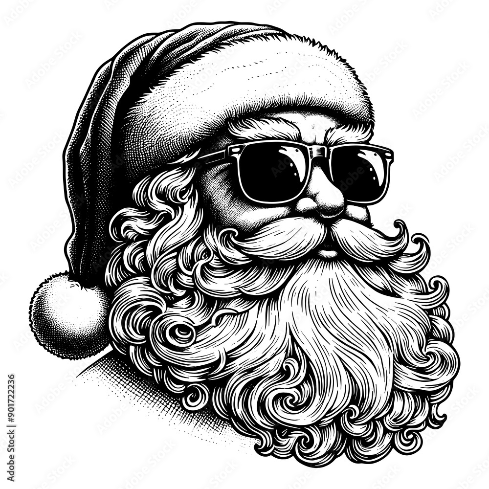 Santa Claus wearing sunglasses. Modern stylish depiction of the festive ...