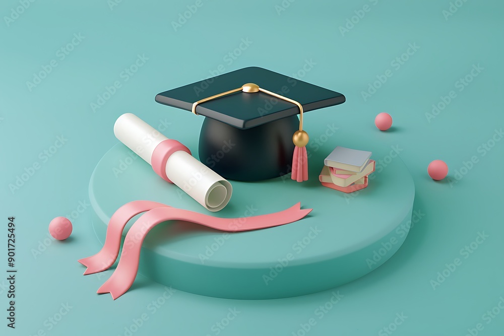 Diploma 3D, Realistic graduation cap and degree icon Stock Illustration ...
