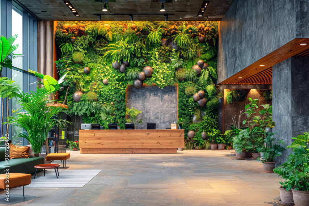 A welcoming reception area blends modern design and eco-friendly ...