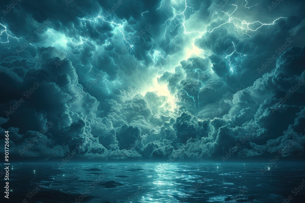 Stunning Shot of Dramatic Thunderstorm Over the Sea with Lightning ...