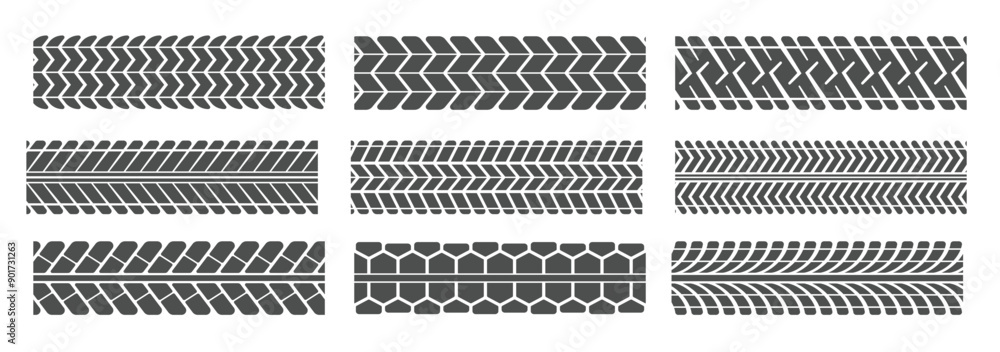 Tire tracks. Vector set of tire tread print isolated on white ...