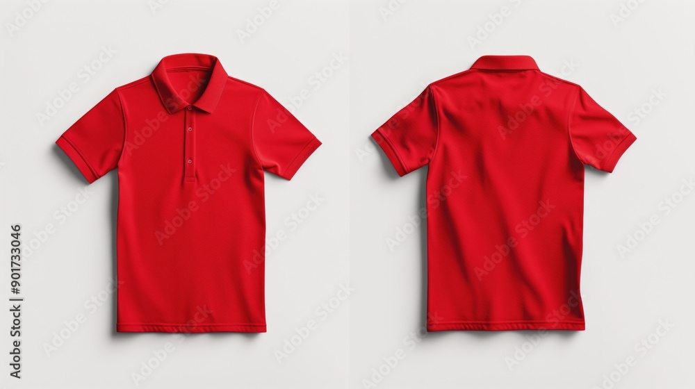 Red polo shirt front and back isolated on white background. Concepts of ...