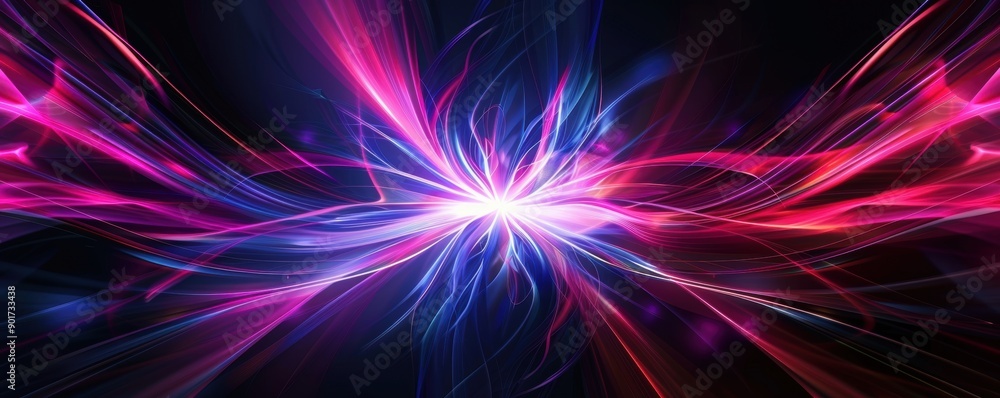 Abstract Ray Flower glowing light effect with lines on a black ...