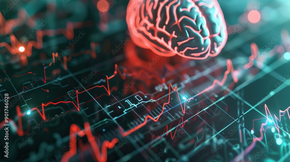 background is a detailed illustration of the human brain, highlighting ...