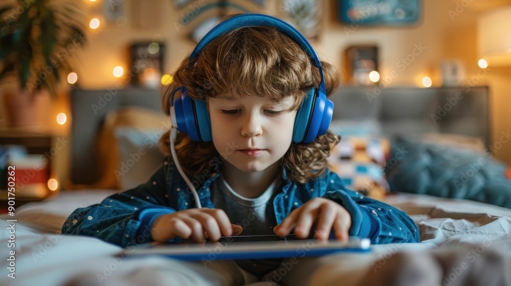 Escaping Reality: Child Lost in the Digital World - Close Up of Kid ...