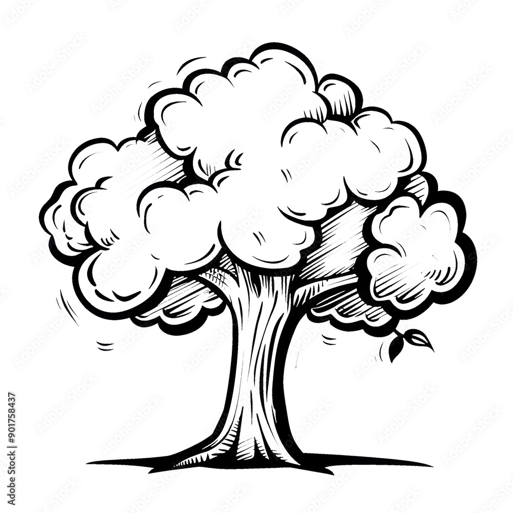 The tree is drawn in a hand-drawn sketch style like a line drawing ...