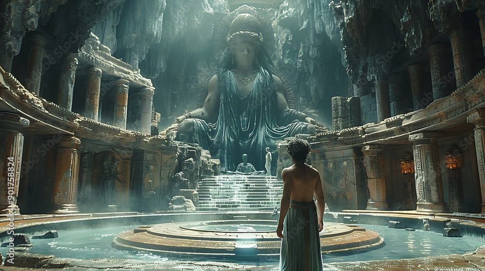 Dramatic portrayal of the mythological Greek hero Perseus slaying ...