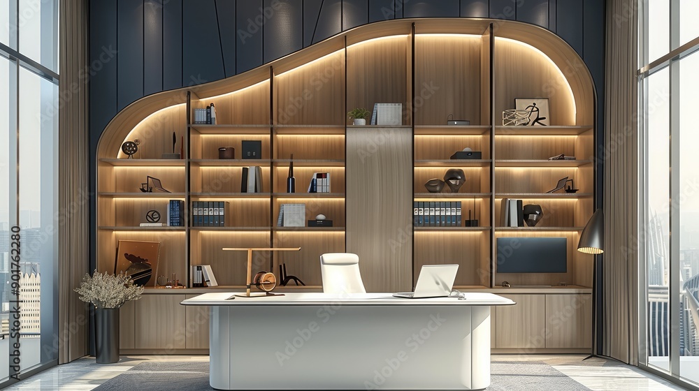 Manager office, innovation theme, office wall storage behind the ...
