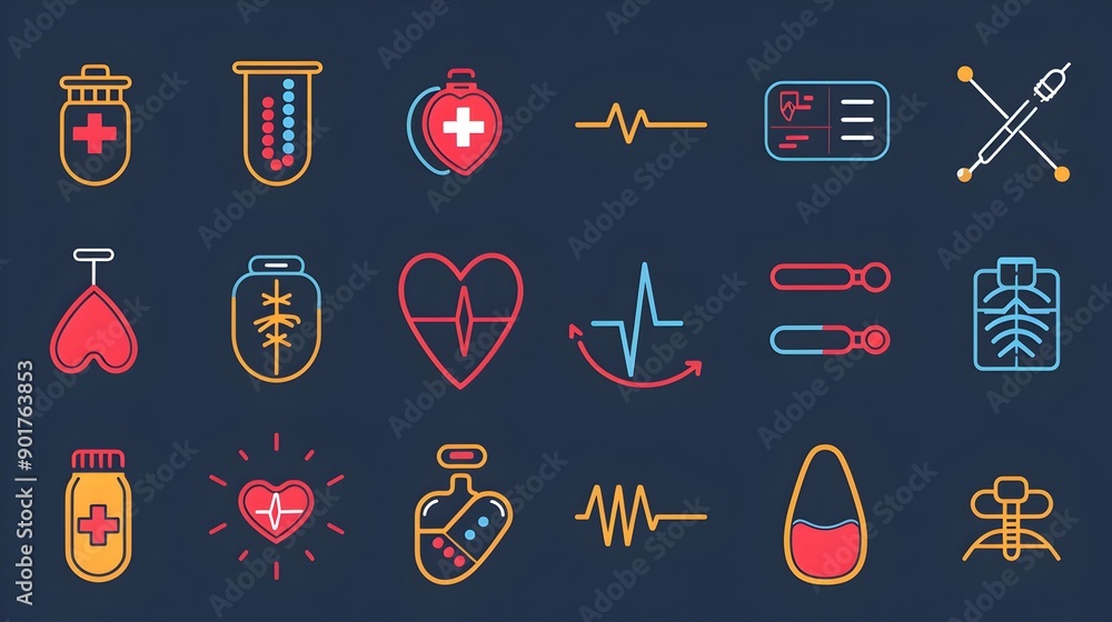 Comprehensive set of modern medical and healthcare icons for ...