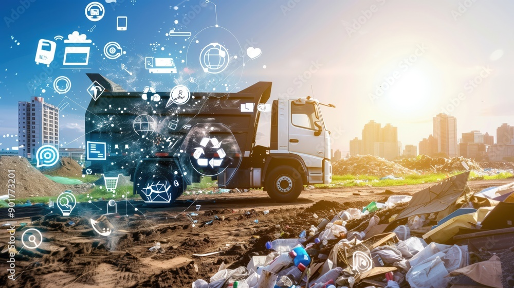 Illustration of smart technologies and IoT integration in waste ...