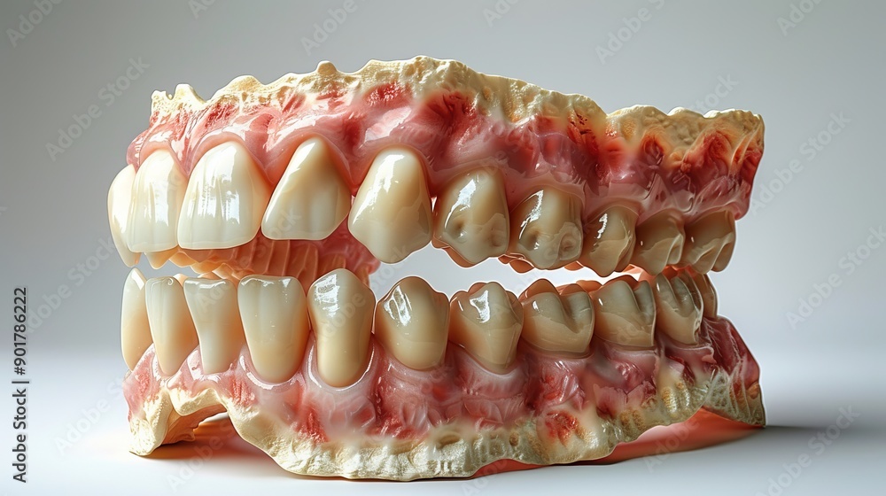 Anatomical model of a human jaw, showing healthy teeth and gums, useful ...