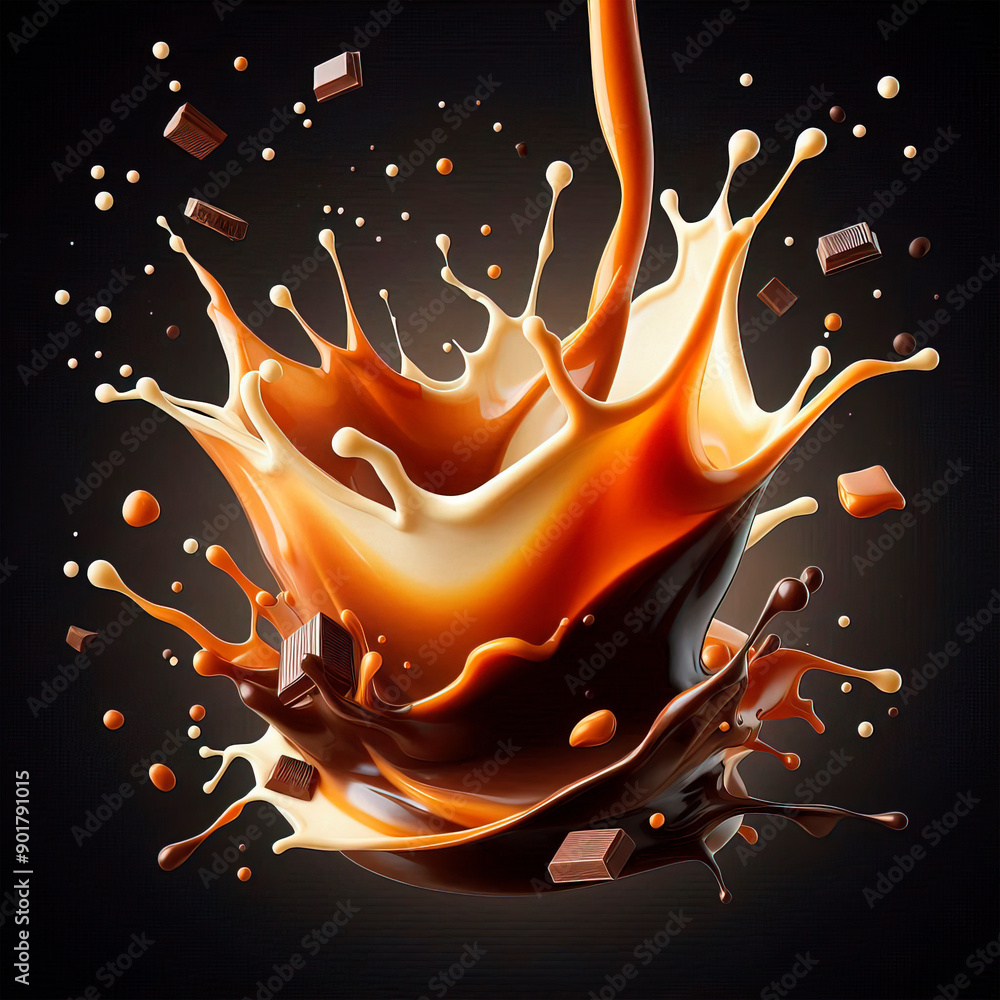 Caramel splash milk sauce chocolate liquid background cream explosion ...