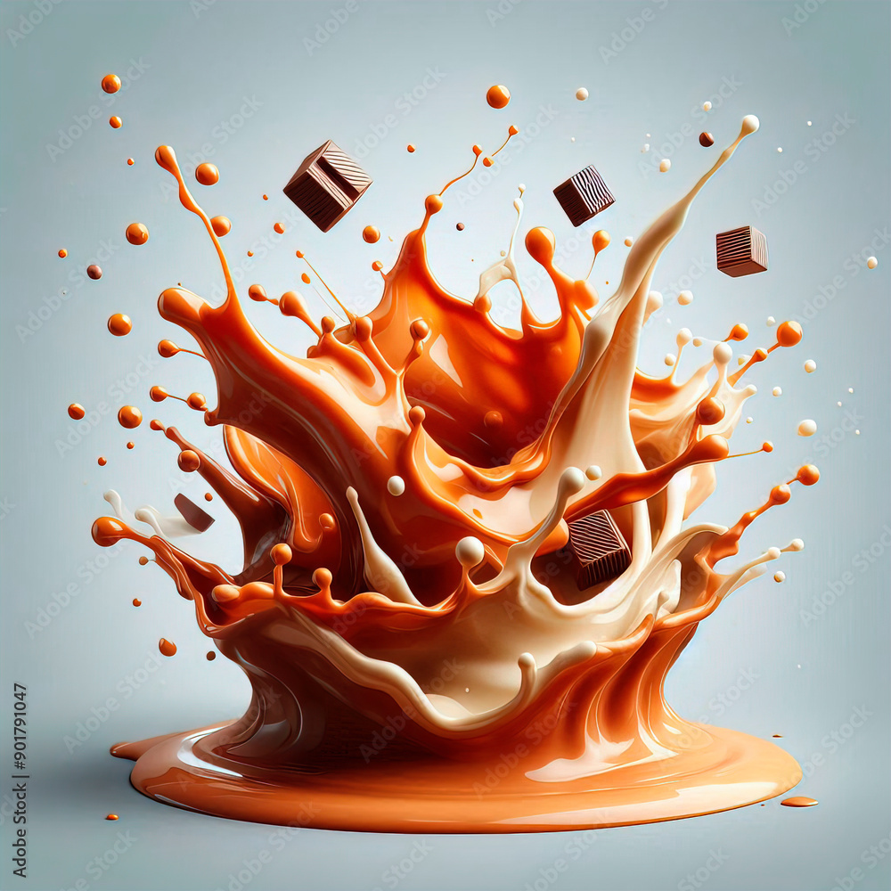Caramel splash milk sauce chocolate liquid background cream explosion ...